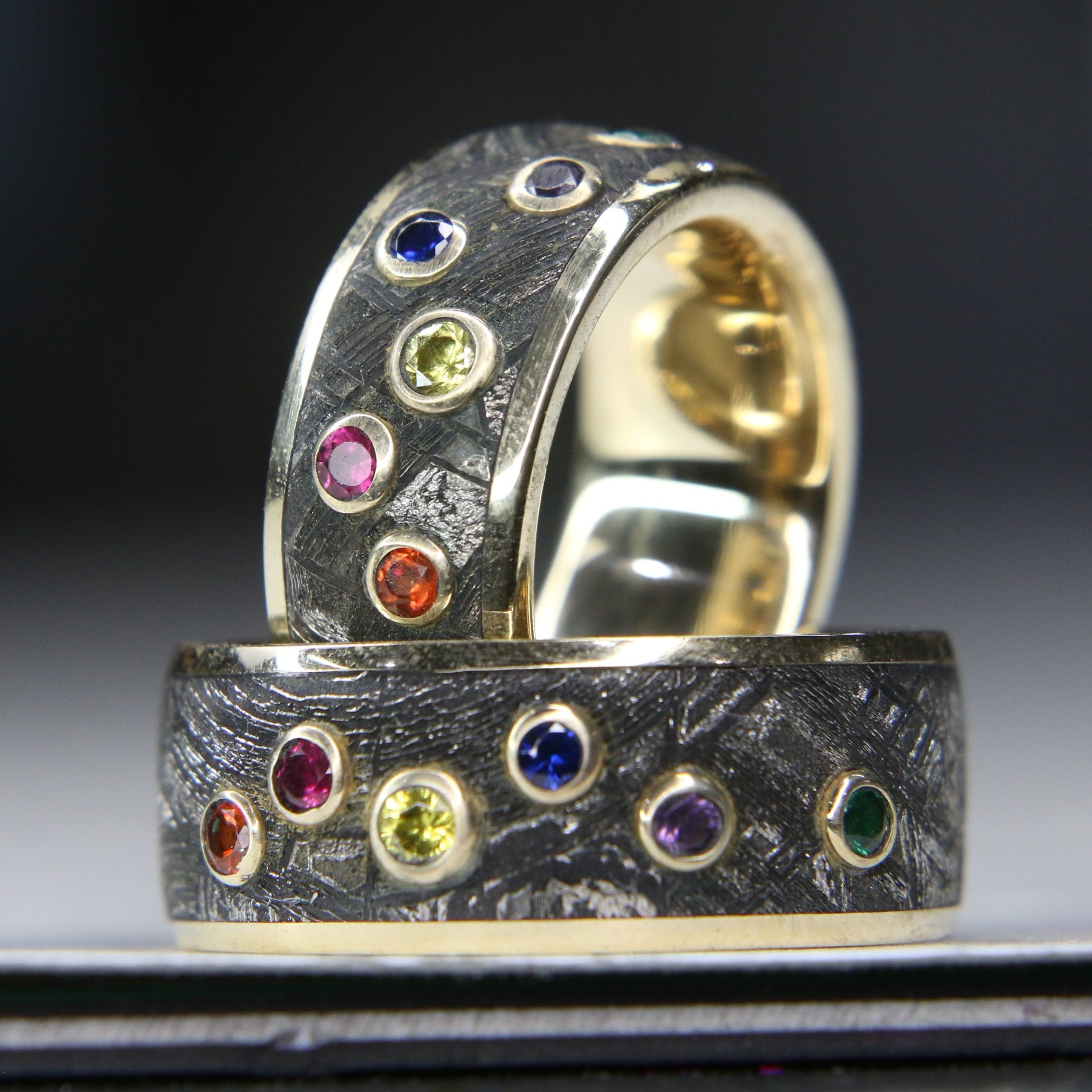 Infinity Ring Meteorite Gemstones 10K Yellow Gold
